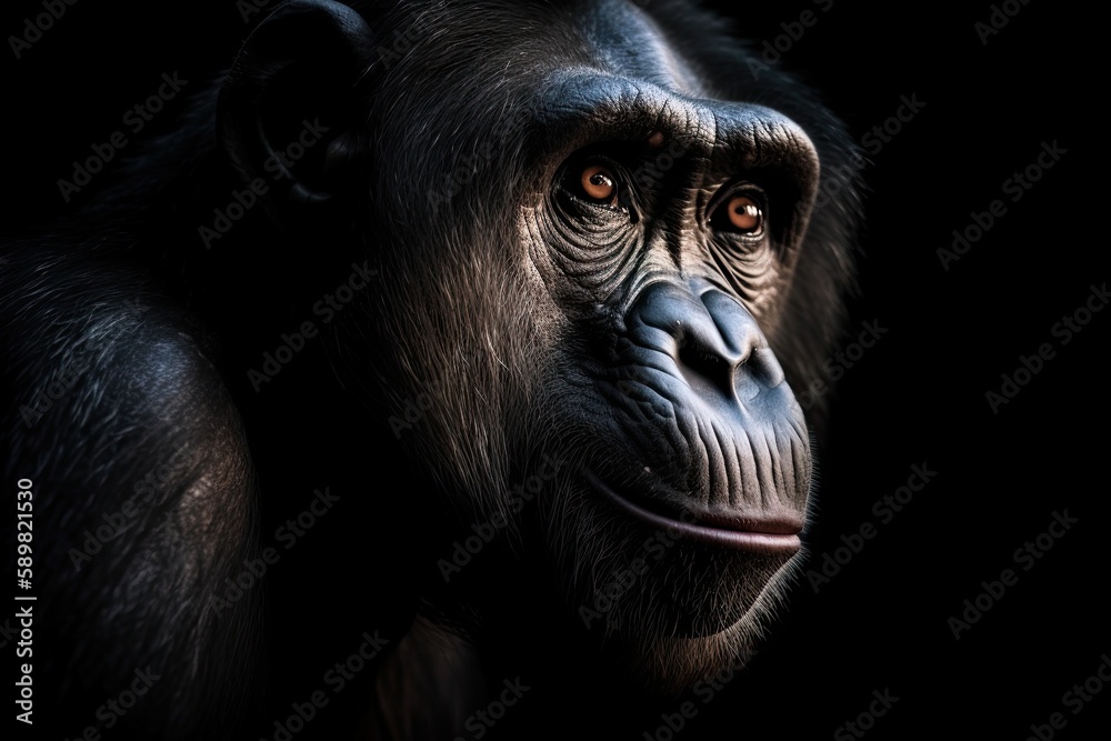 Ape face portrait. black background. generative ai Stock Illustration ...