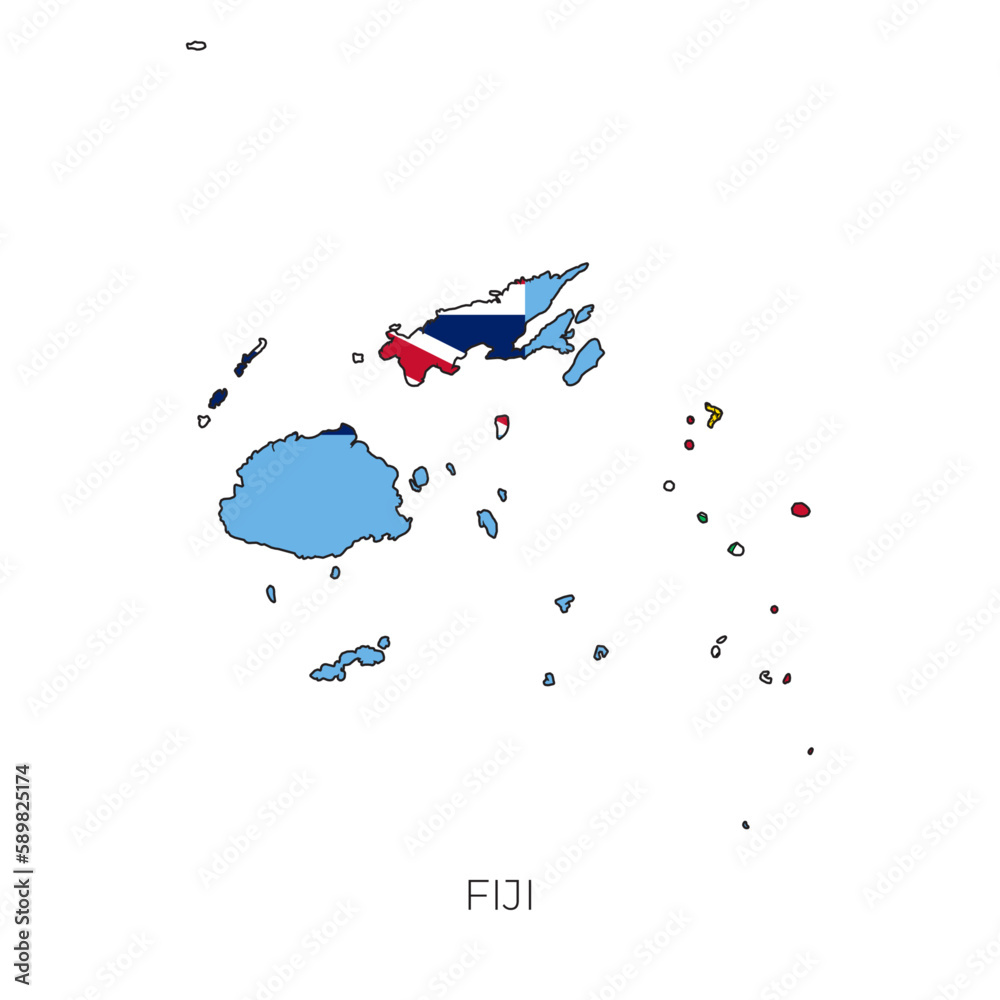 Fiji map and flag. Detailed silhouette vector illustration Stock Vector ...