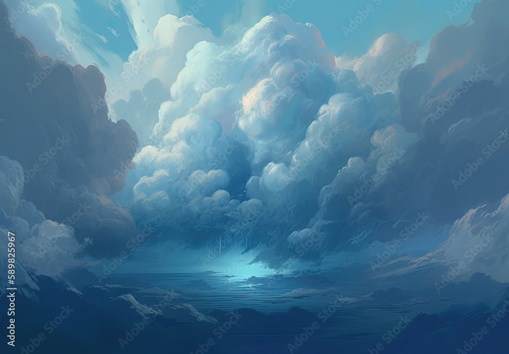 Animated illustraion, a blue sky with clouds on top of it. Created with ...
