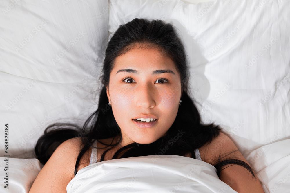Surprised Shocked Young Japanese Kazachstan Asian Girl Overslept Didnt