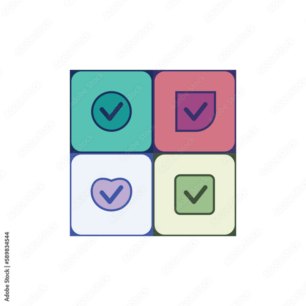 Set of various check list checkmark button icon in box frame isolated ...