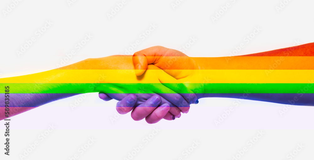 Pride rainbow lgbt gay flag overlay on handshake, LGBTQ+ Pride Month ...