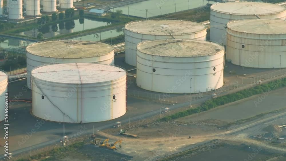 From an aerial view, an oil depot typically consists of a network of ...