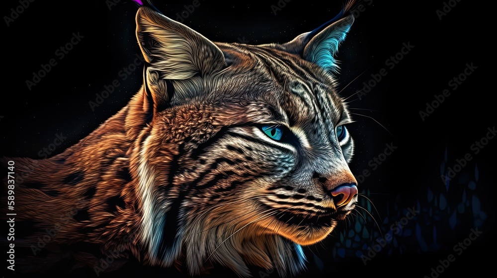 Abstract animal, ultra detailed. Beautiful wildlife of creation, bobcat ...