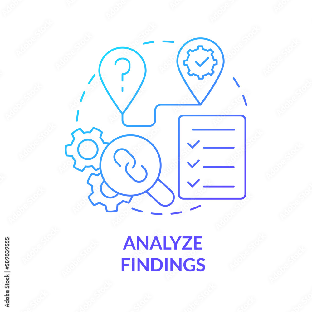 Analyze findings blue gradient concept icon. Data control process. How ...
