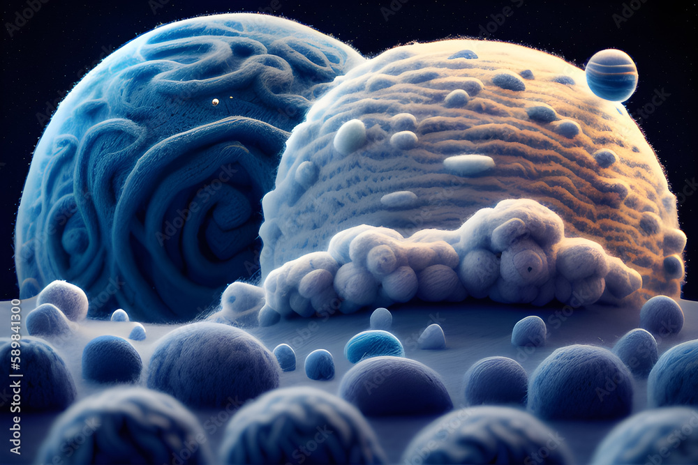 fantasy planets and outer space from woolen thread. Generative AI ...