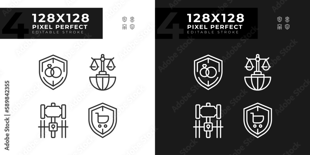 Laws protecting citizens rights pixel perfect linear icons set for dark ...