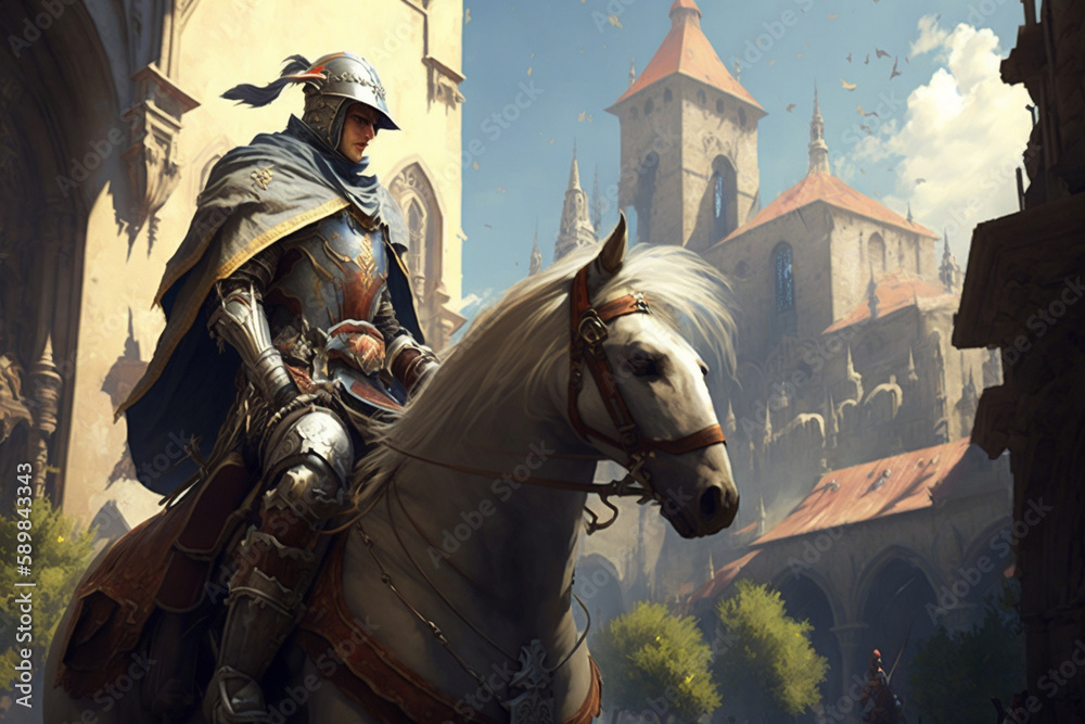 Medieval Fantasy | Noble paladin riding on horseback through a ...