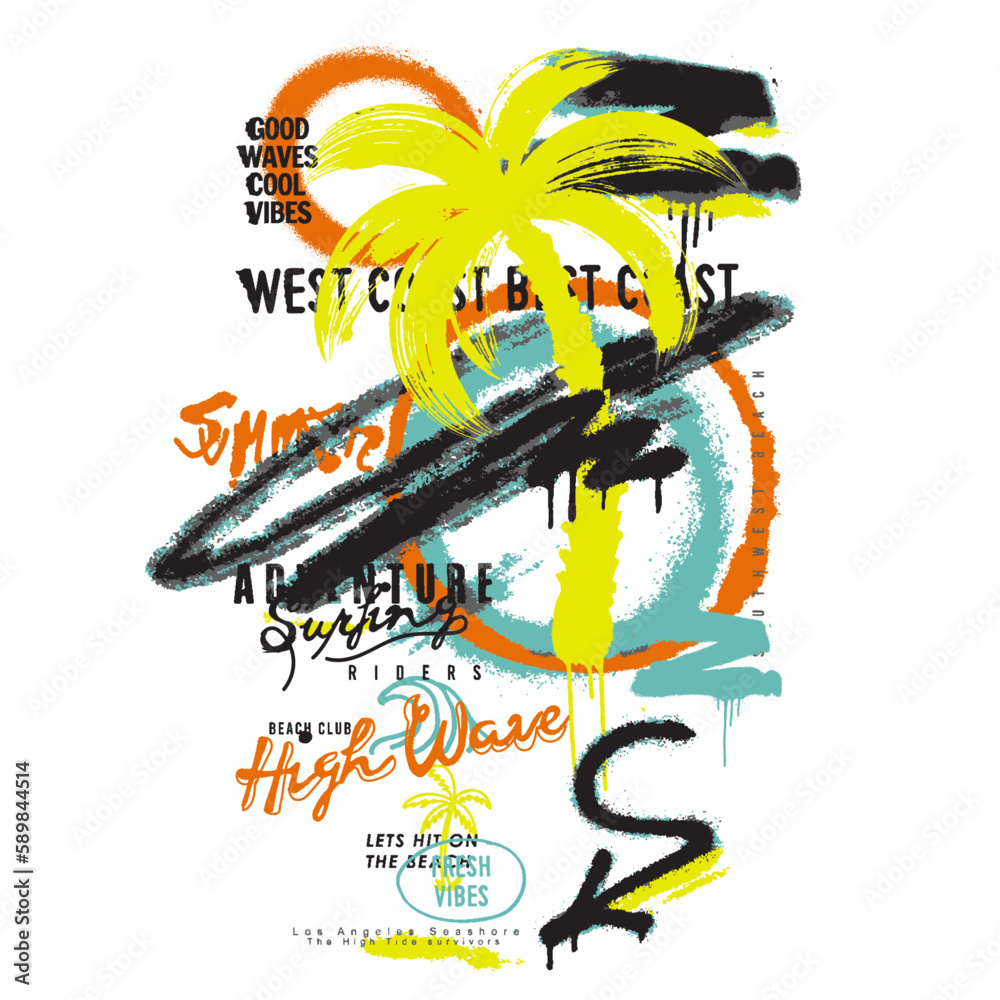Graffiti look with summer beach prints, summer in graffiti wall art ...