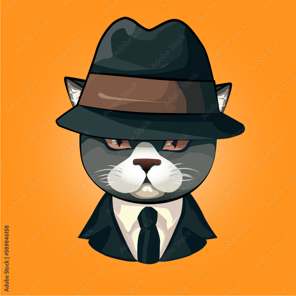 Cartoon cat detective in a hat Stock Vector | Adobe Stock