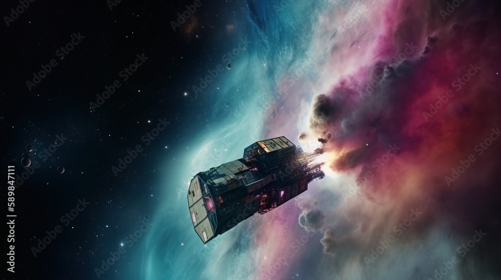 Sci-fi wallpaper. Spaceship in outer space. Nebulae, stars. Science ...