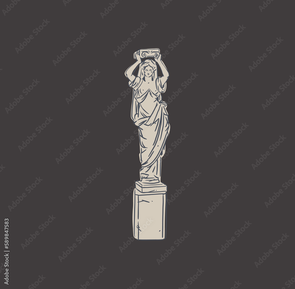 Hand drawn vector abstract outline,graphic,line greek ancient sculpture ...