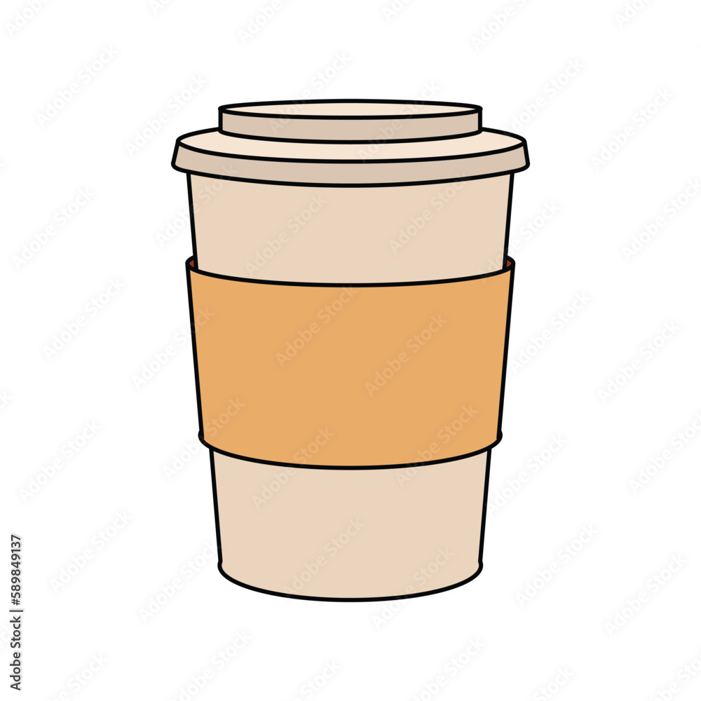 Vector icon of coffee cup takeaway. Paper mug flat emblem, badge ...