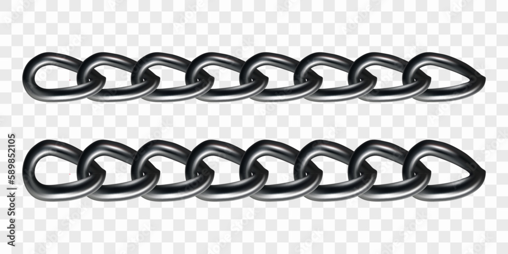 Set of metal chain links, isolated on transparent background. Realistic ...