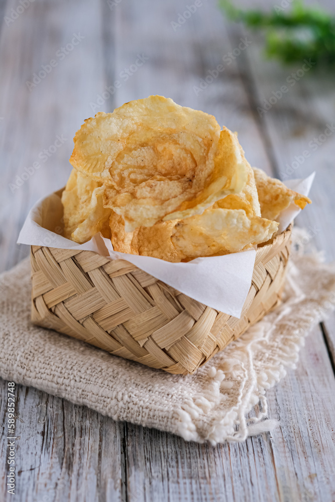 emping is fried crunchy chips Indonesia local snack, made from mashed ...