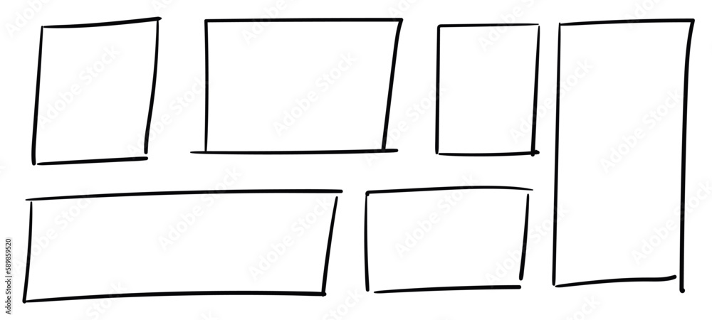 Rectangle frame line. square shape outline on hand draw style. vector ...