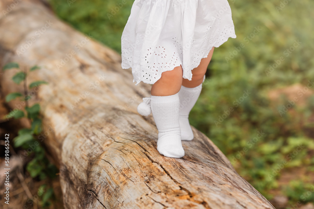 Child's legs in white stockings close-up, without shoes. Stock Photo ...