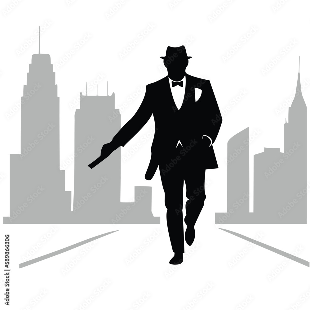 Mafia silhouette vector, Detective silhouette vector isolated, Gangster ...