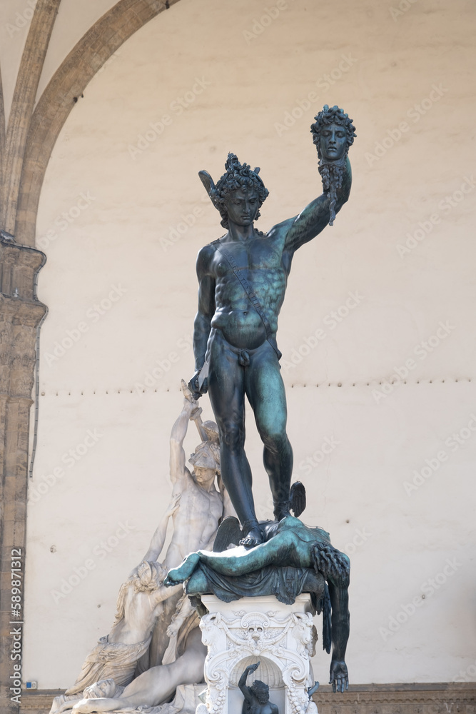 Famous bronze statue by Benvenuto Cellini Perseus with the severed head ...
