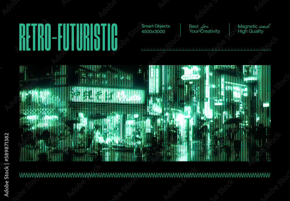 Retro Futuristic Photo Effect Mockup Stock Template | Adobe Stock