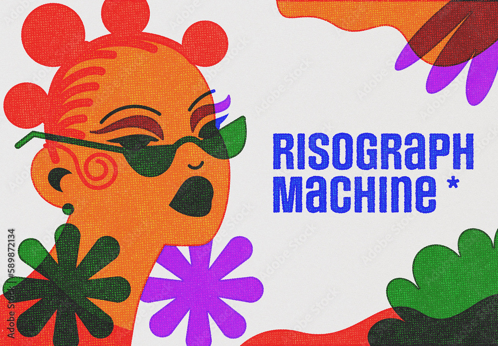 Weaving Machine Risograph Photo Effect Mockup Stock Template | Adobe Stock