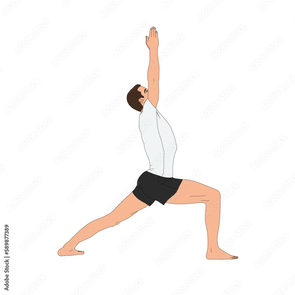 PNG Warrior 1 Pose / Virabhadrasana 1. Man doing yoga asana pose ...