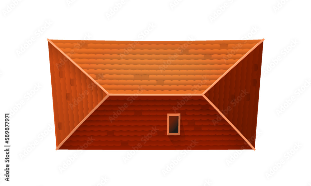 Architectural element top view. Gable roof with shingles and chimney ...