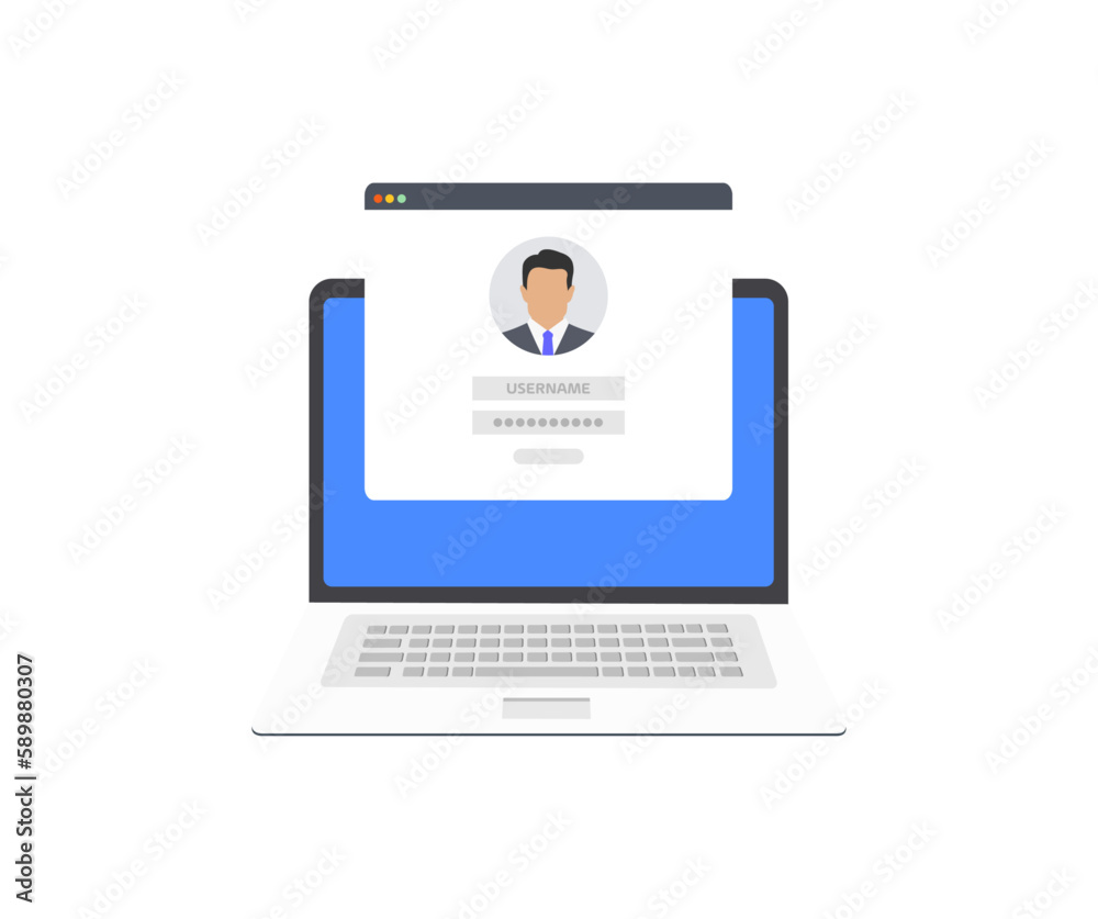 Laptop with login and password form page on screen, registration page ...