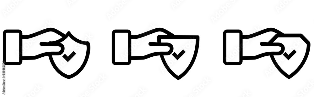 Hands holding protective shields with tick mark web icons set on ...