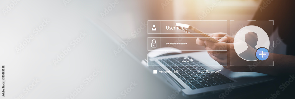 Cyber security and Security password login online concept Hands typing ...