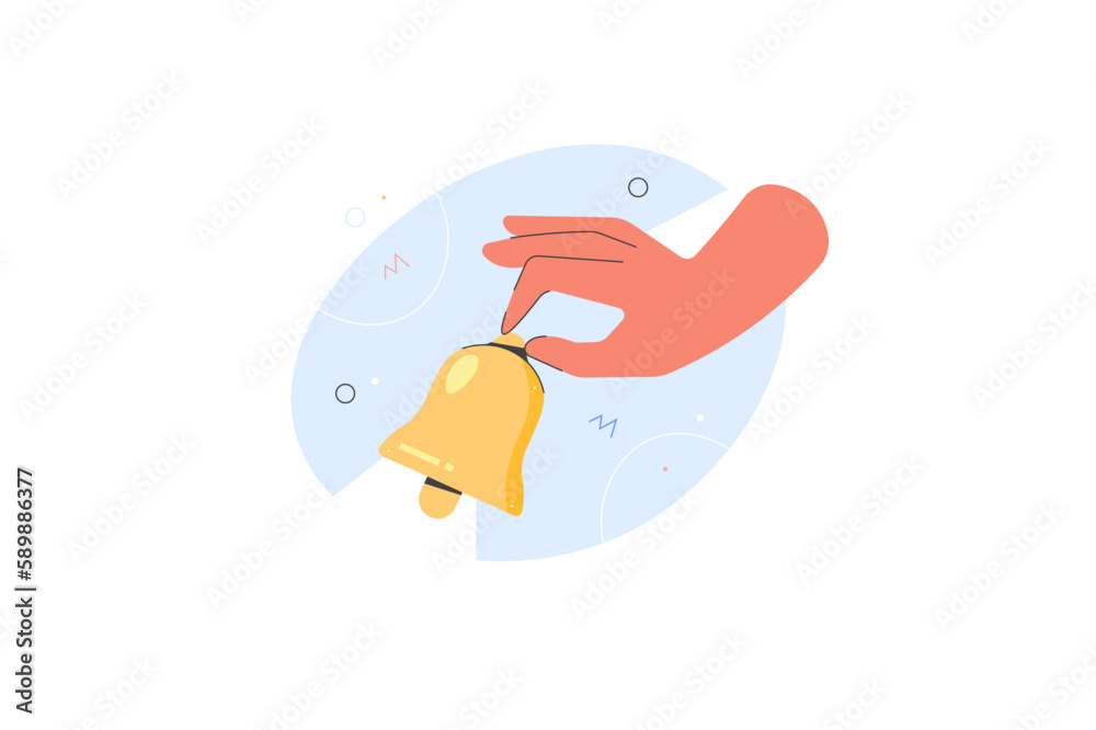 Holding yellow bell in hand service bell customer at reception vector ...