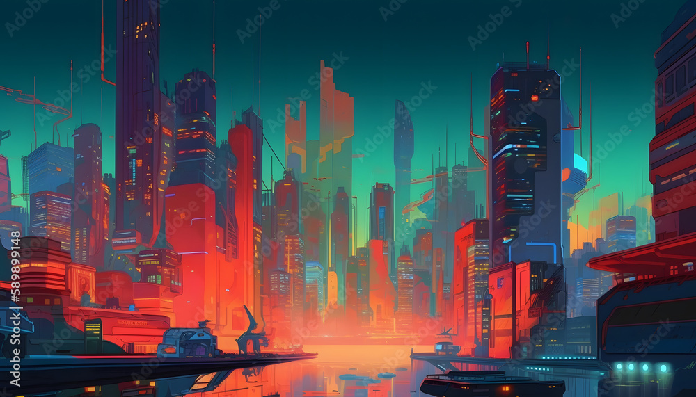 Neon Nights: Red-Hued Cityscapes of the Future.Created using generative ...