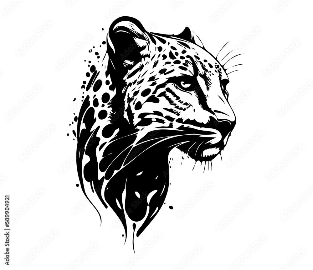 Leopard Face, Silhouettes Leopard Face SVG, black and white Leopard ...