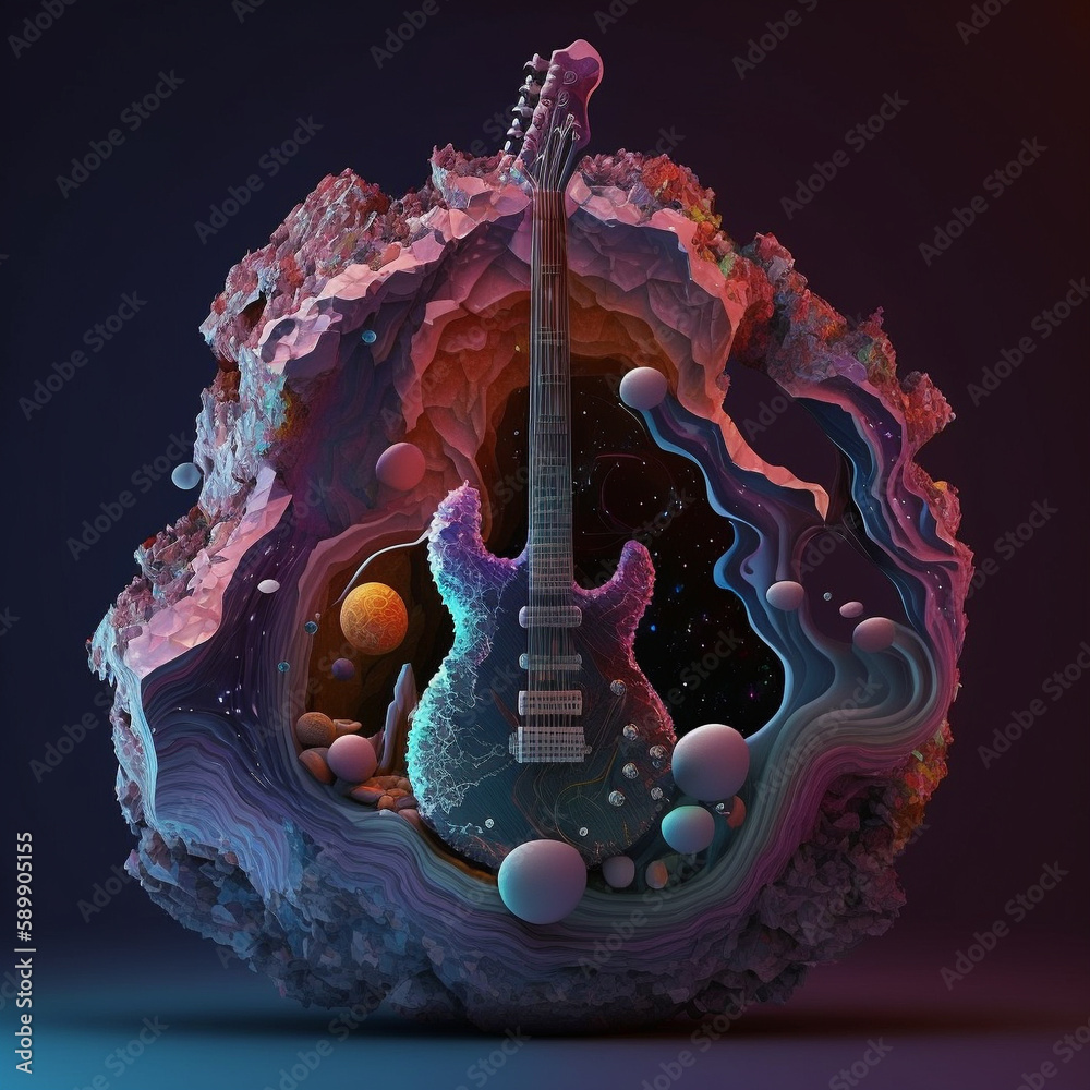Ai-Generated Guitar Spotlight psychedelic art, Neon, Energy, Music ...