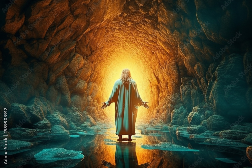 Ai-Generated Spirit of Jesus in a cave with the essence of life Stock ...