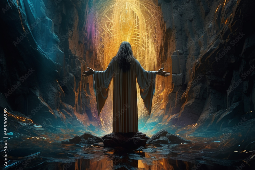 Ai-Generated Spirit of Jesus in a cave with the essence of life Stock ...