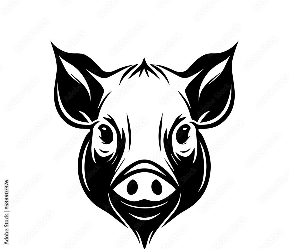 Pig Face, Silhouettes Pig Face SVG, black and white Pig vector Stock ...