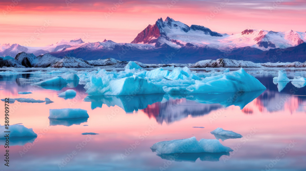 Paysage du grand nord Arctique ou Antarctique avec iceberg et montagne ...
