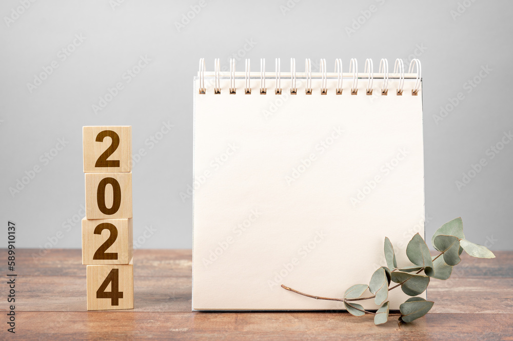 2024 time for new start. Plan words and 2024 cubes wooden table ...