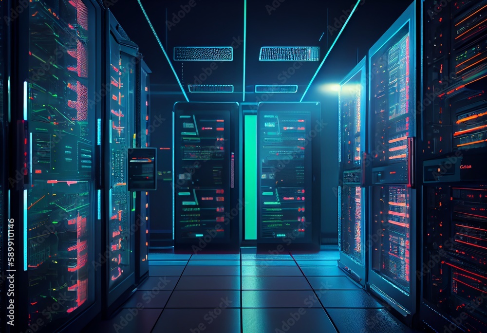 Network and internet communication technology concept, data center ...