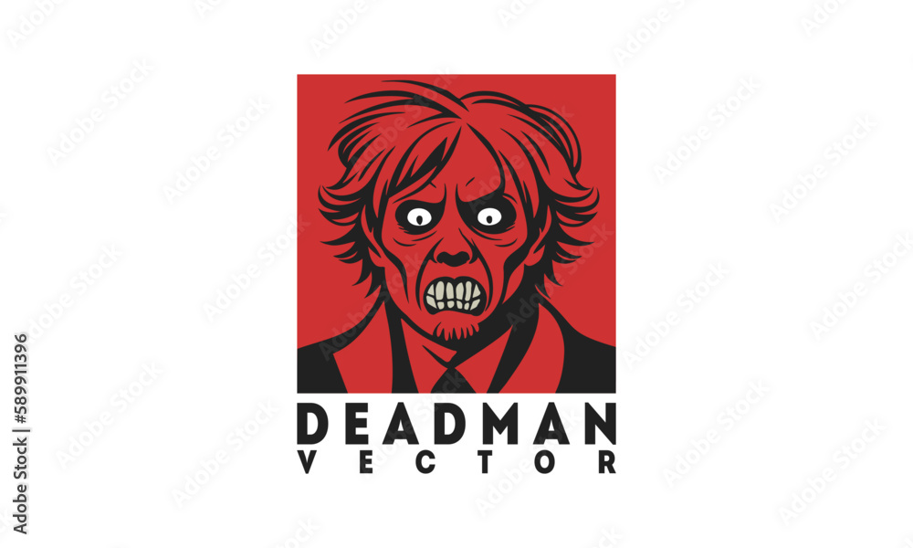 Vector red black square logo. Portrait of a terrible dead man with ...