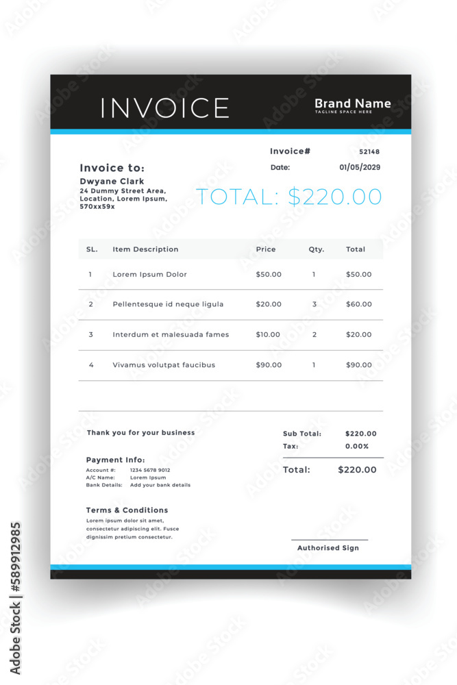 clean and modern corporate business billing invoice design template ...
