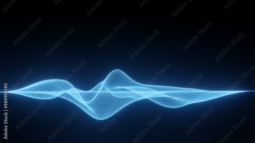 Illustration of abstract blue wireframe sound waves, visualization of ...