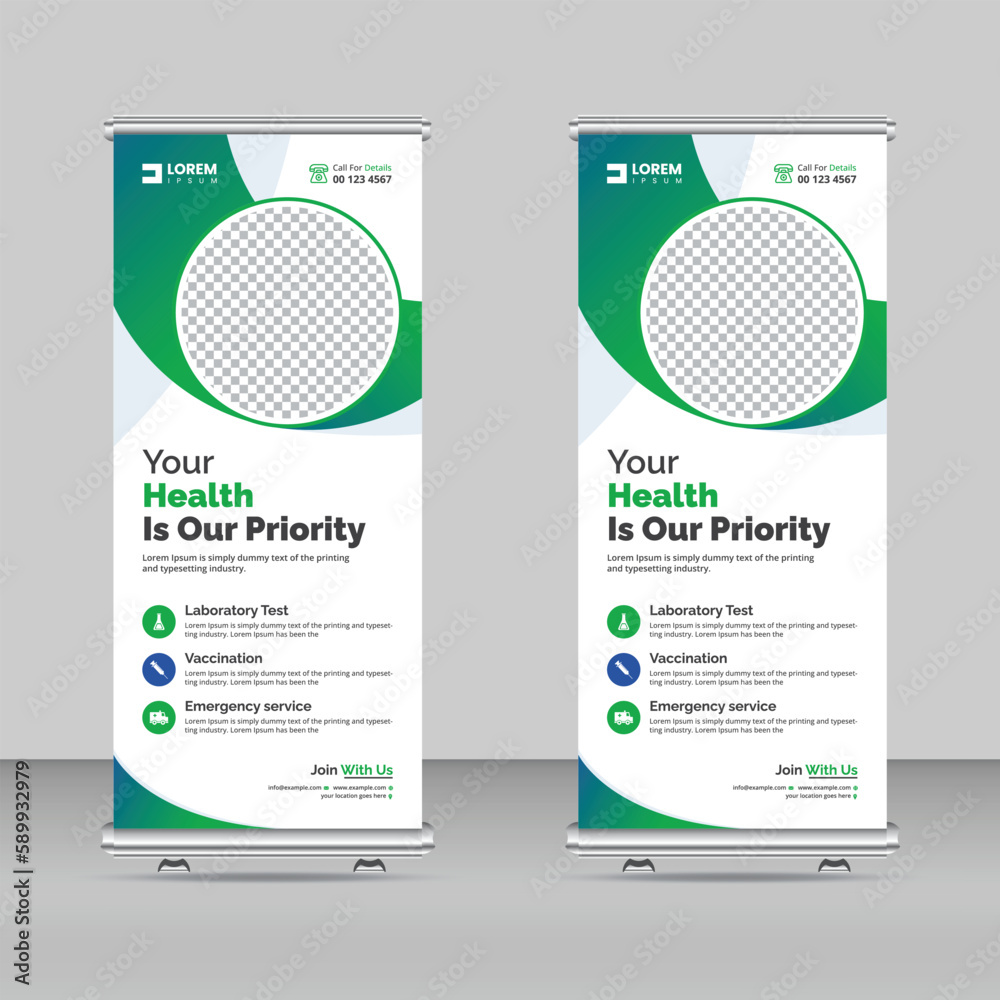 modern roll up stand banner template design for a medical, health care ...