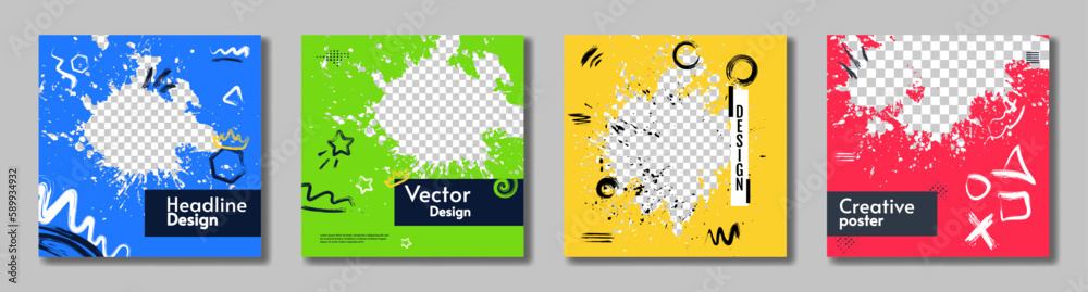 Vector illustration. Set of abstract cards. Overlay paint splash and ...