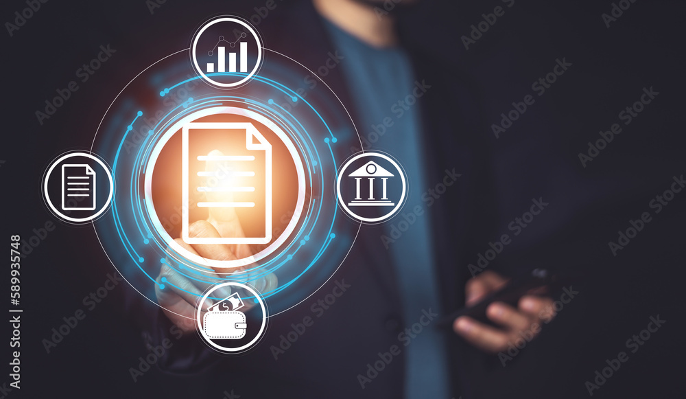 Póster Documents management information system concept, Businessman ...