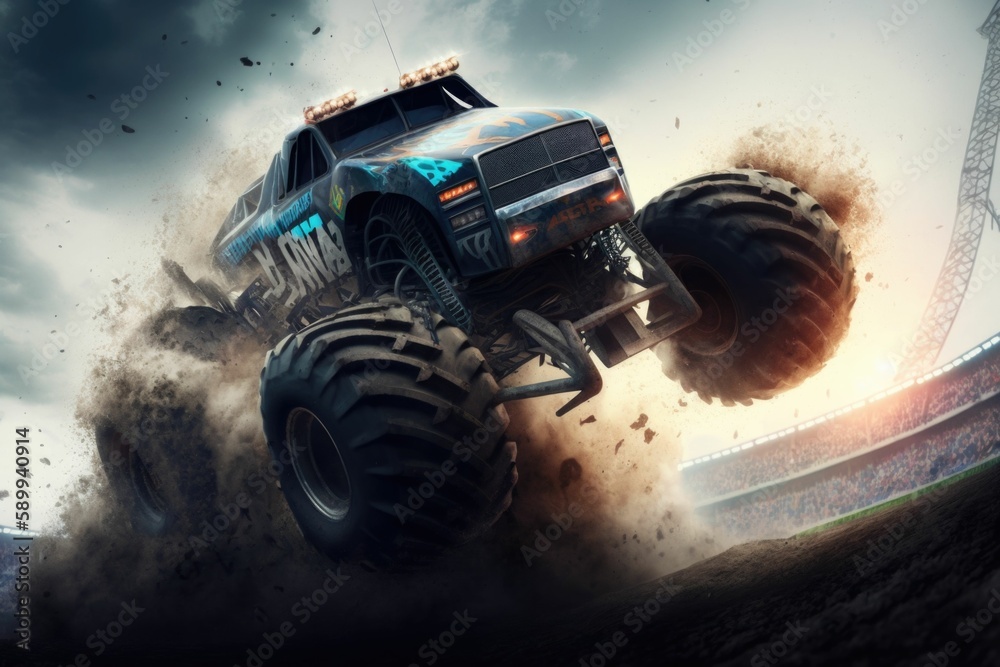 Ultra Realistic Cinematic Photography of a Monster Truck in Action ...
