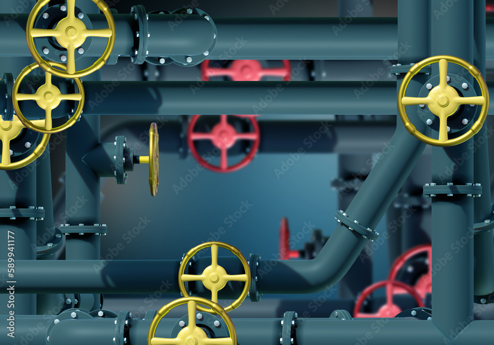 Background from pipes. Industrial pipeline. Many pipes with valves ...