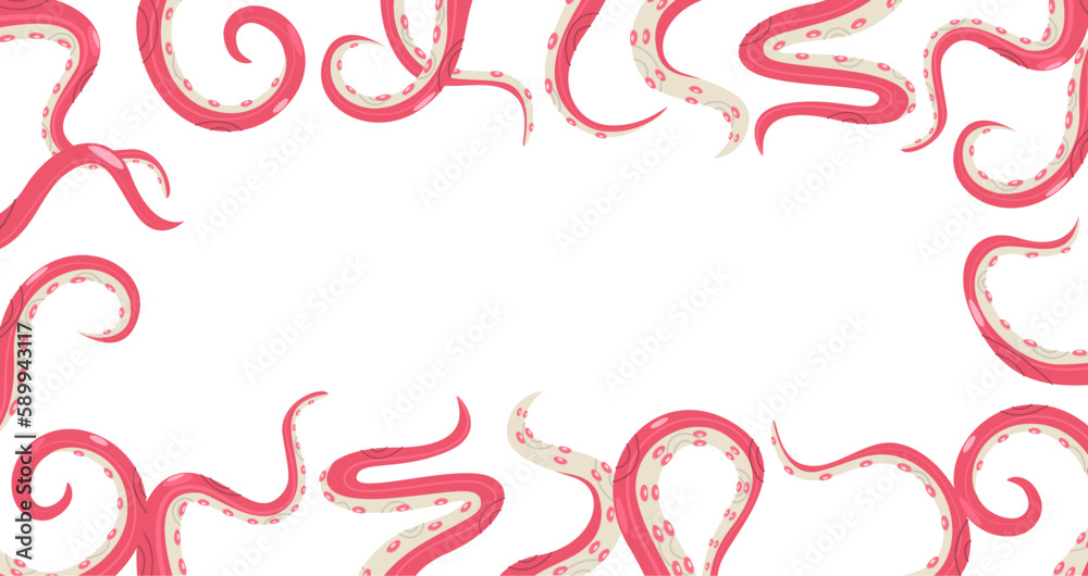 Octopus tentacles framing. Sinister squi kraken and octopus arms in the ...