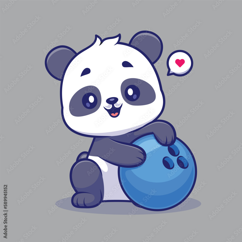 vector cute panda holding bowling ball cartoon vector icon illustration ...